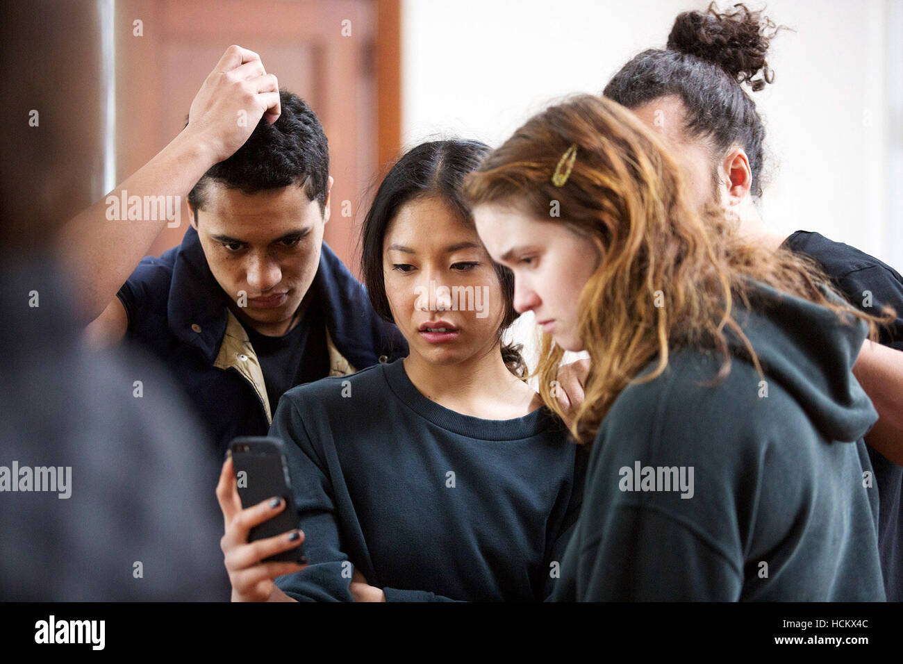 THE REHEARSAL, from left: James Rolleston, Michelle Ny, Alice Englert ...