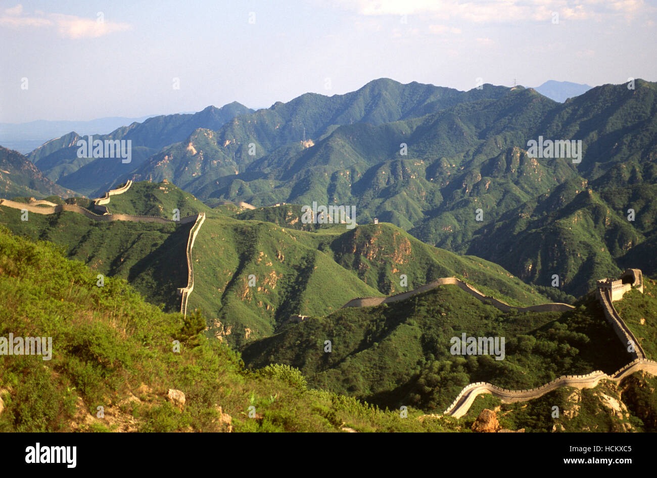 View of mountainous terrain and the Great Wall of China outside of ...