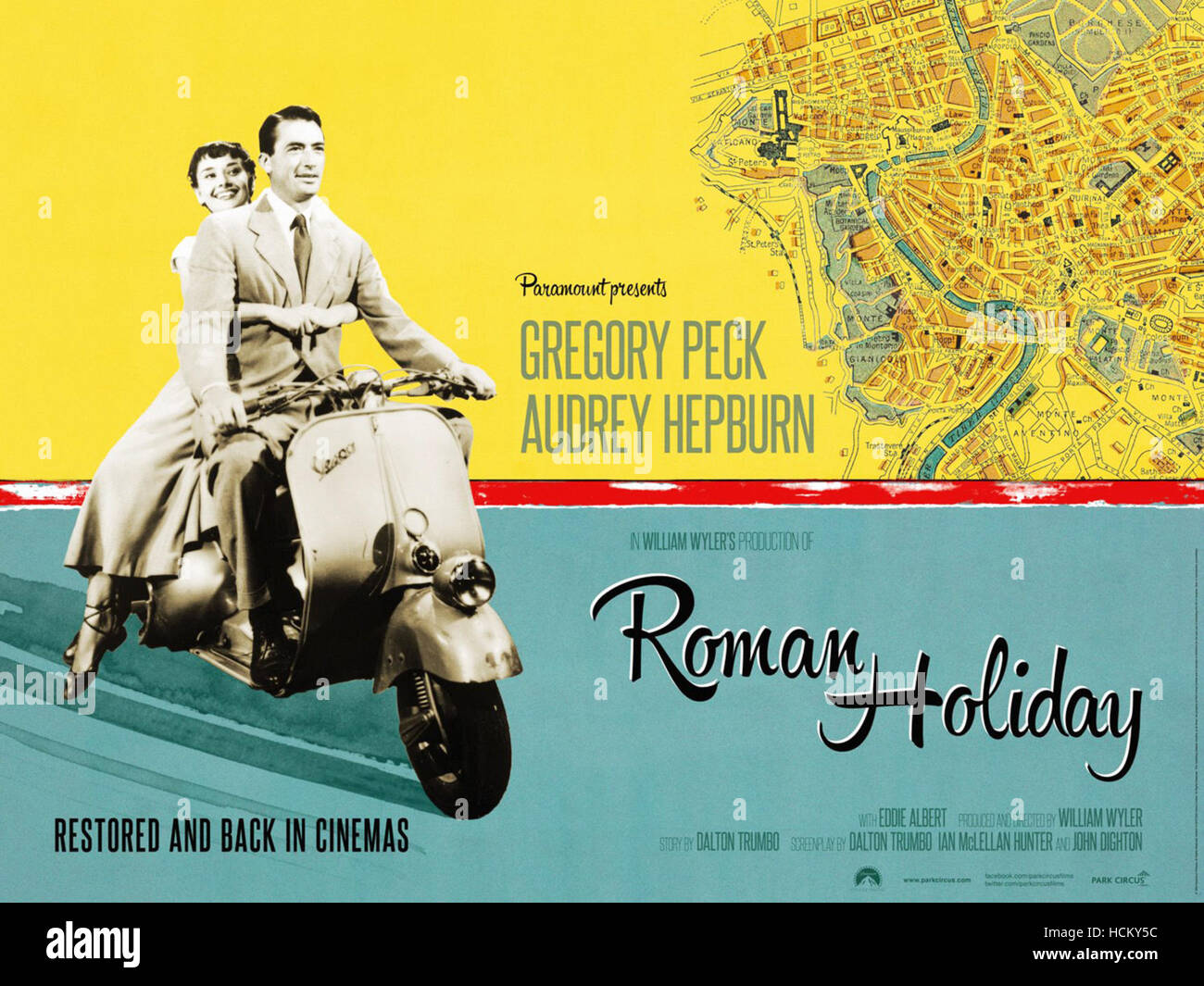 ROMAN HOLIDAY, British re-release poster art, from left: Audrey Hepburn ...