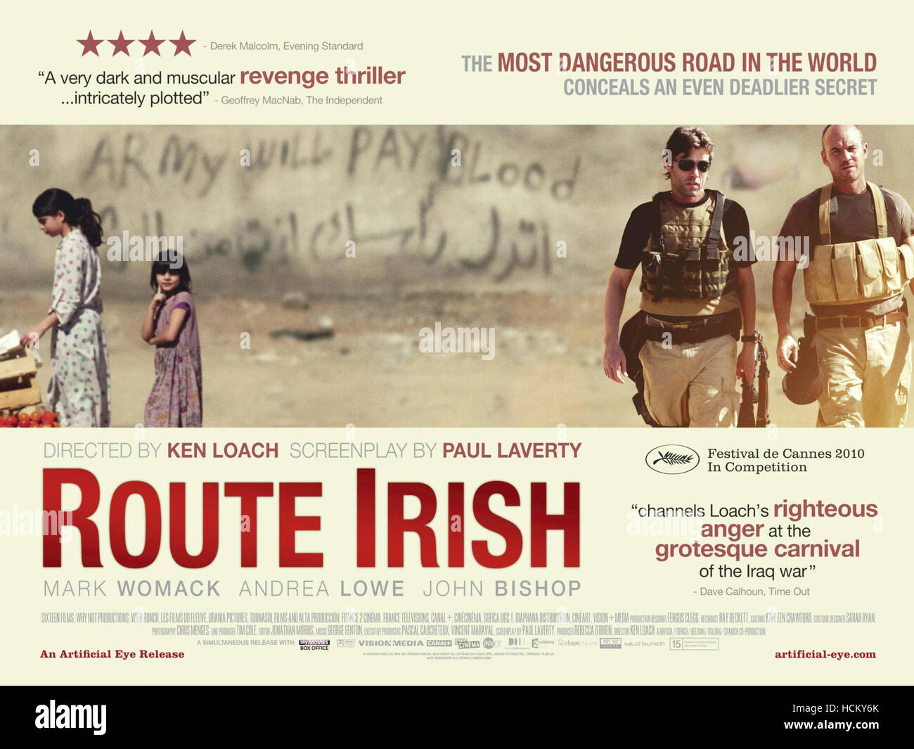 ROUTE IRISH, British poster art, men from left: John Bishop, Mark ...