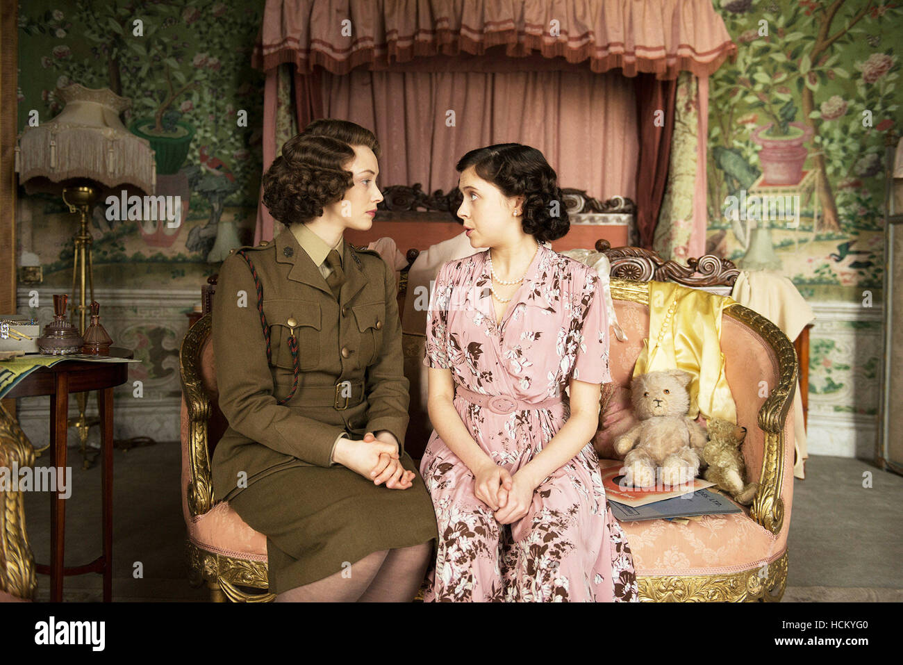 A ROYAL NIGHT OUT, from left: Sarah Gadon, as Princess Elizabeth, Bel ...