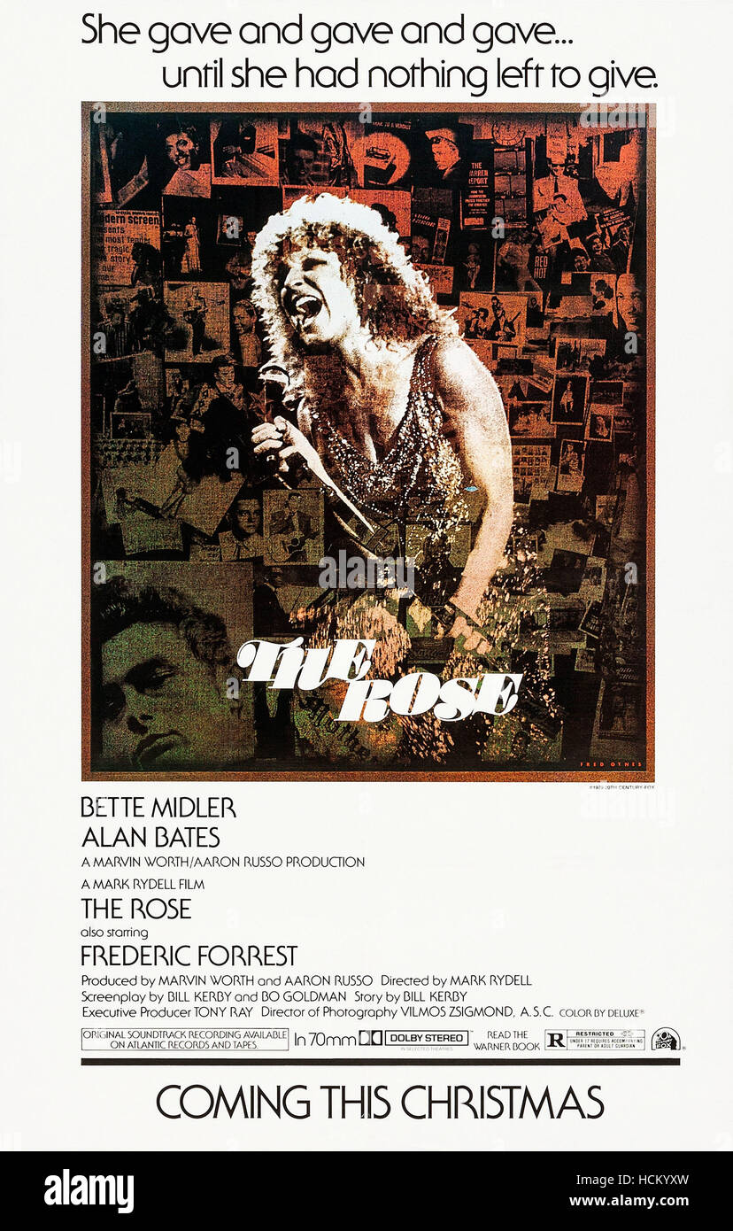 THE ROSE, Bette Midler with image of James Dean in collage on poster ...
