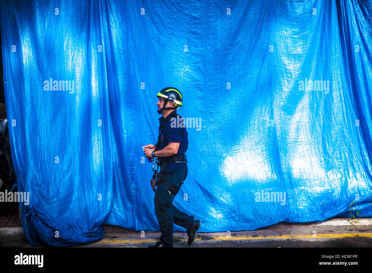 Firemen Manoeuvre in the fire station of Santa Cruz de Tenerife city ...