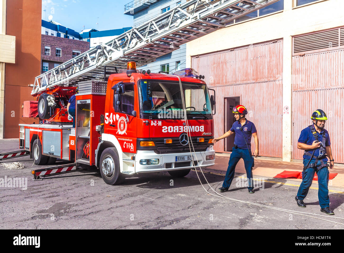 Firemen Manoeuvre in the fire station of Santa Cruz de Tenerife city ...