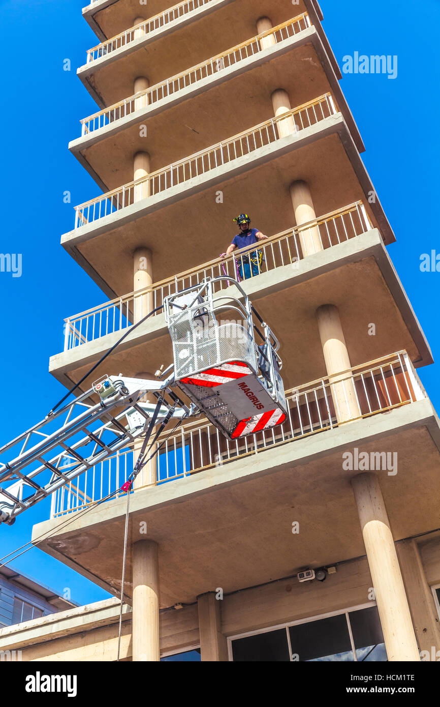 Firemen Manoeuvre in the fire station of Santa Cruz de Tenerife city ...