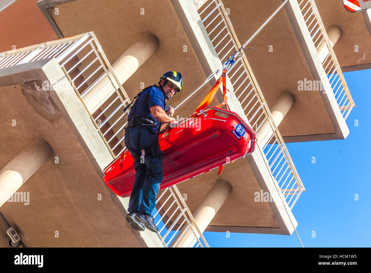 Firemen Manoeuvre in the fire station of Santa Cruz de Tenerife city ...
