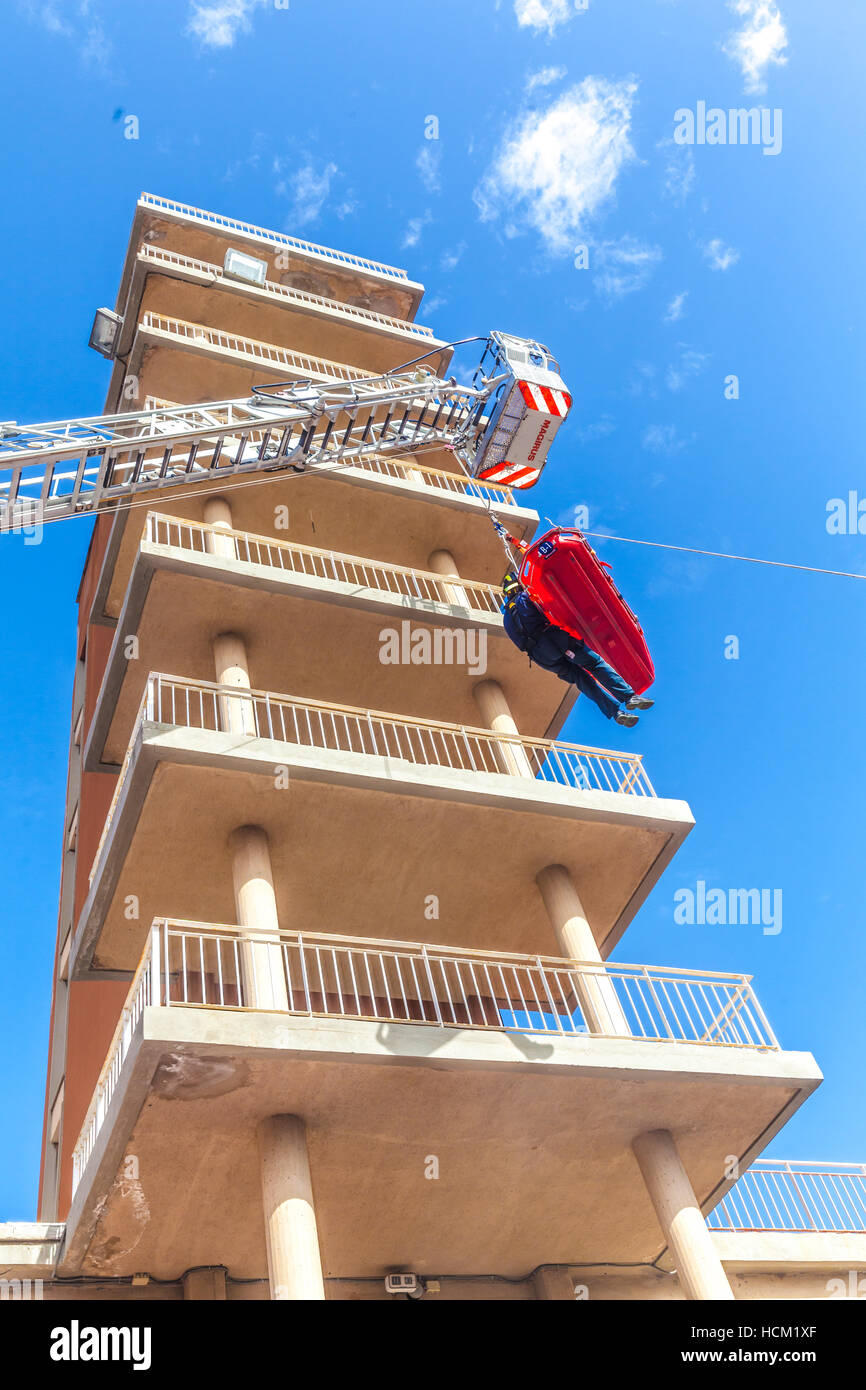 Firemen Manoeuvre in the fire station of Santa Cruz de Tenerife city ...