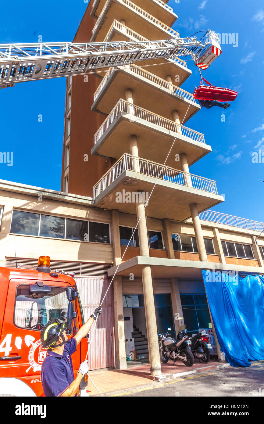 Firemen Manoeuvre in the fire station of Santa Cruz de Tenerife city ...