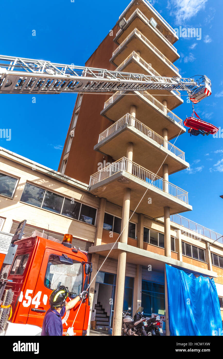 Firemen Manoeuvre in the fire station of Santa Cruz de Tenerife city ...