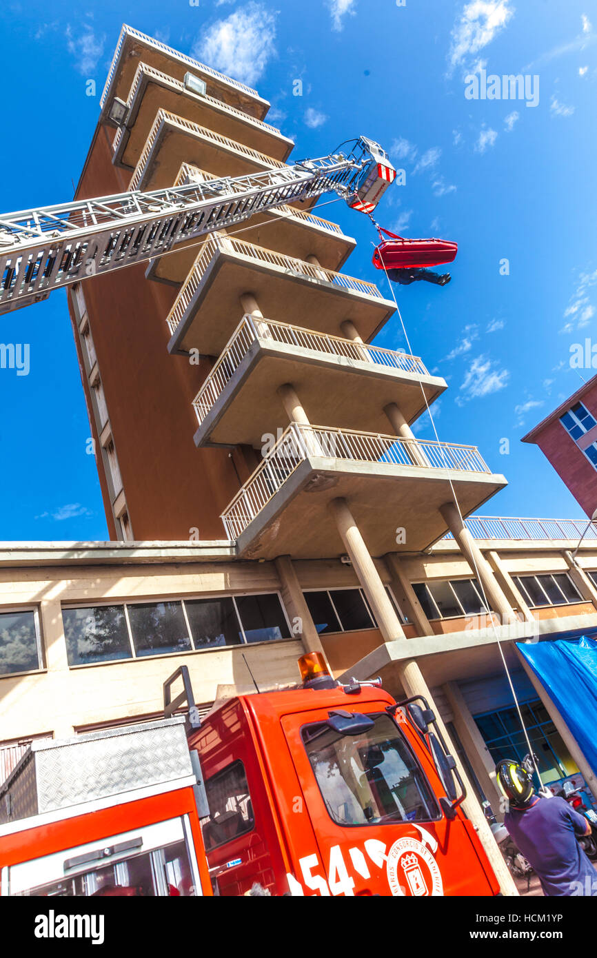 Firemen Manoeuvre in the fire station of Santa Cruz de Tenerife city ...