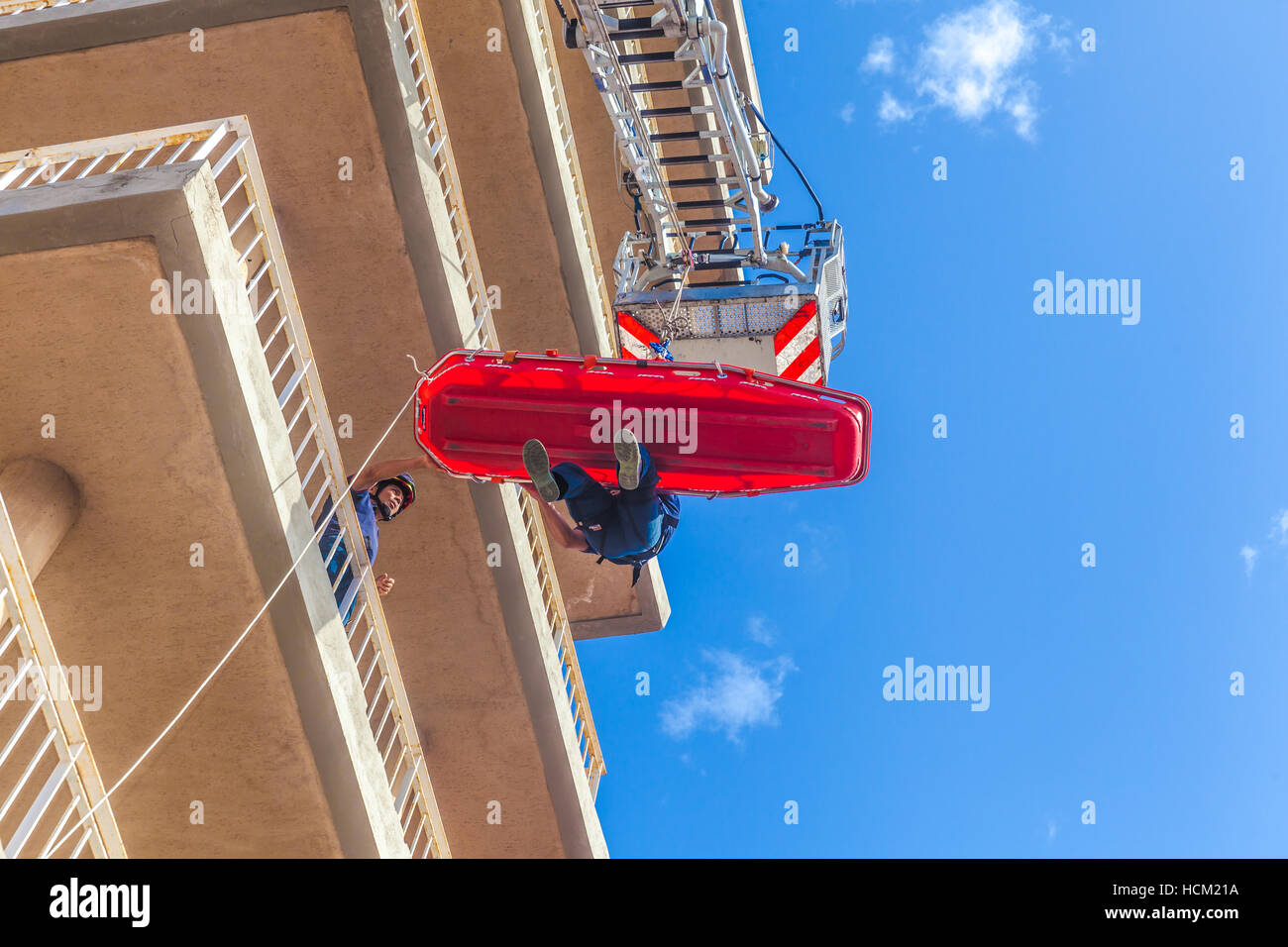 Firemen Manoeuvre in the fire station of Santa Cruz de Tenerife city ...