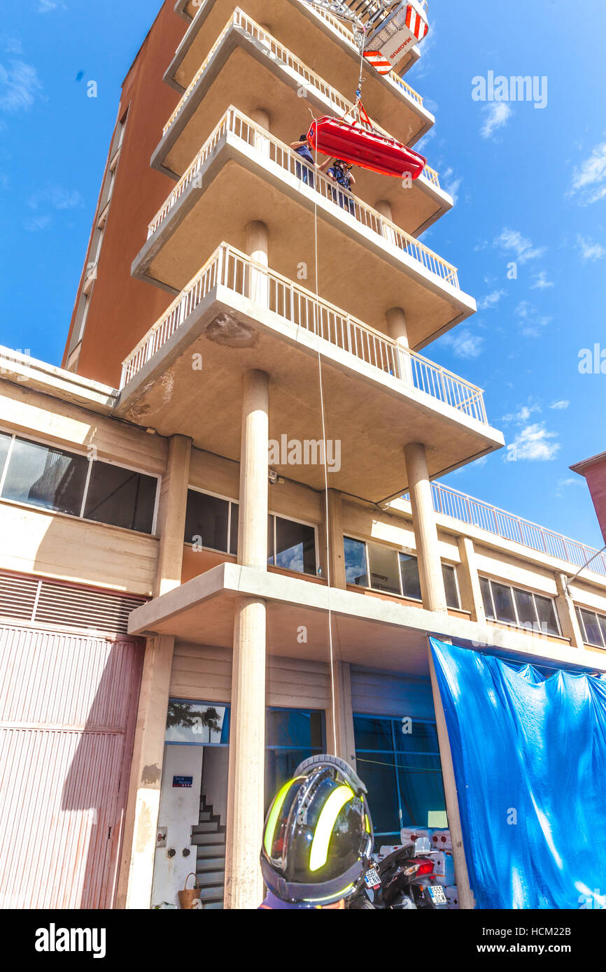 Firemen Manoeuvre in the fire station of Santa Cruz de Tenerife city ...