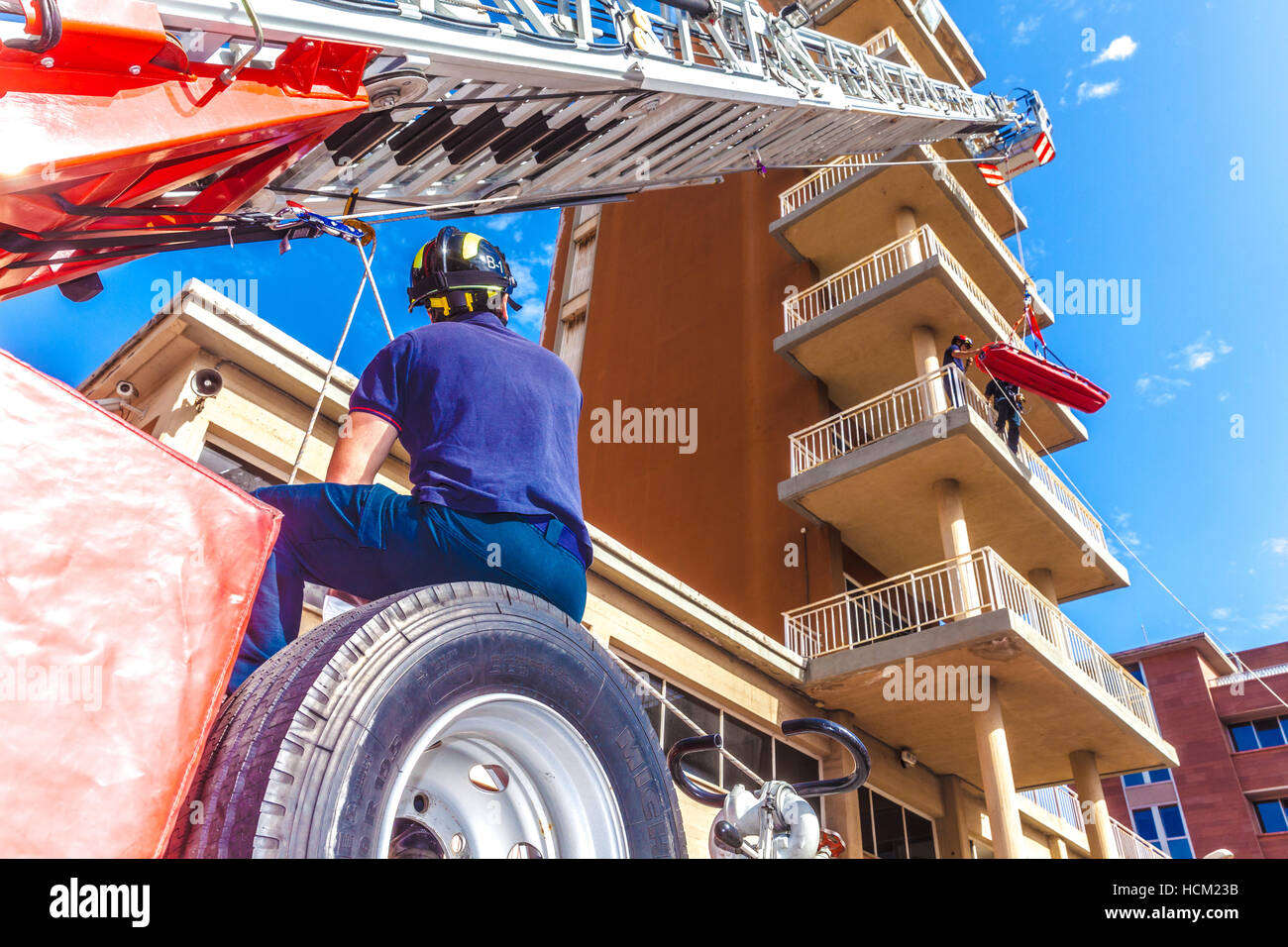 Firemen Manoeuvre in the fire station of Santa Cruz de Tenerife city ...