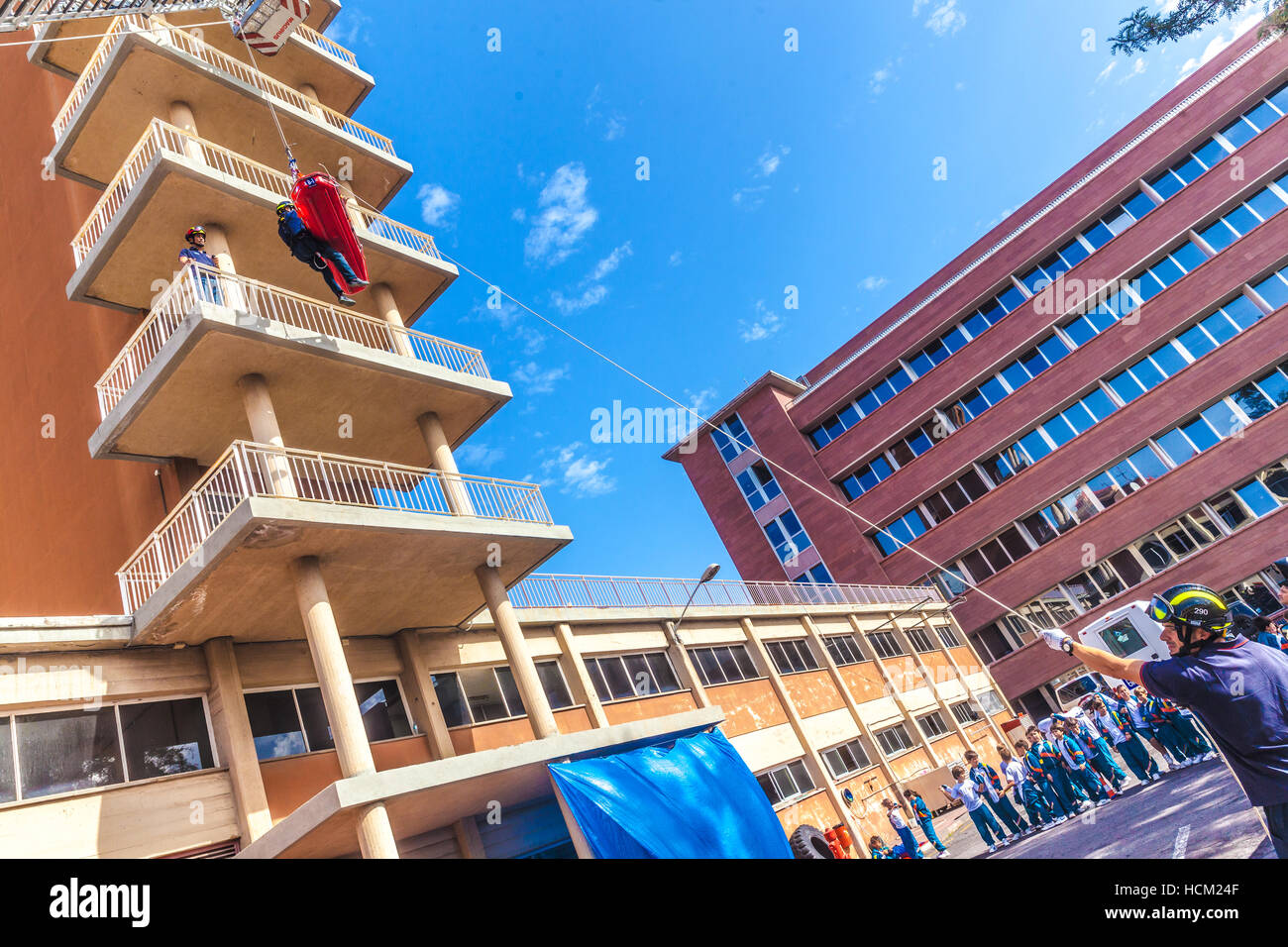 Firemen Manoeuvre in the fire station of Santa Cruz de Tenerife city ...