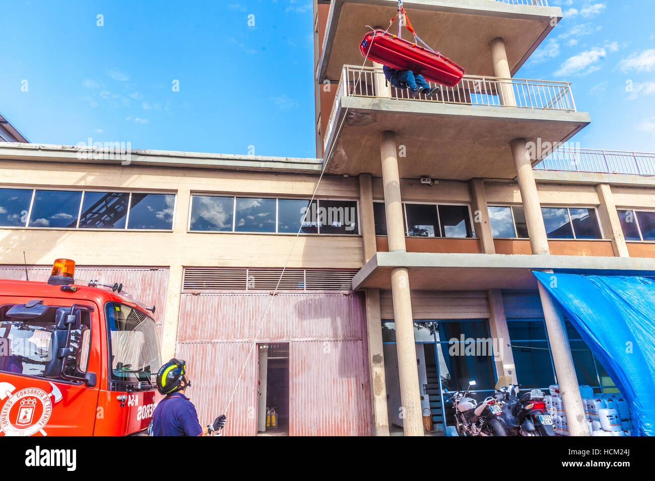 Firemen Manoeuvre in the fire station of Santa Cruz de Tenerife city ...
