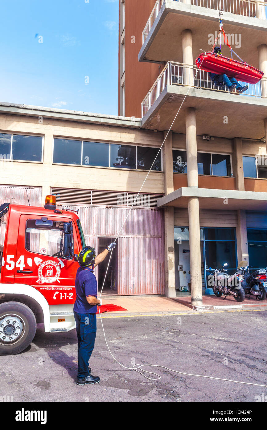 Firemen Manoeuvre in the fire station of Santa Cruz de Tenerife city ...