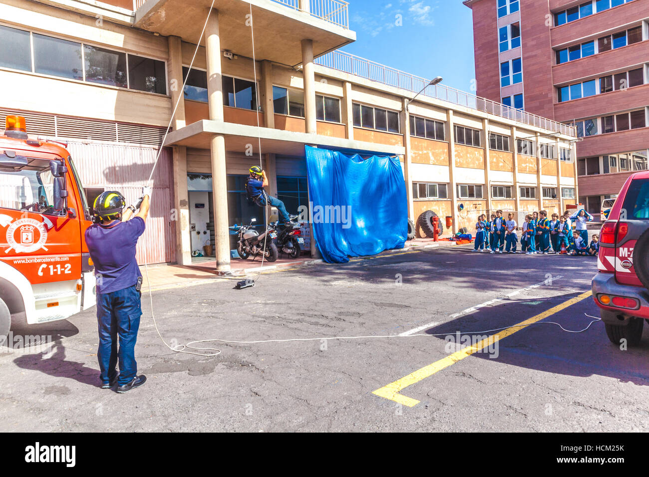 Firemen Manoeuvre in the fire station of Santa Cruz de Tenerife city ...