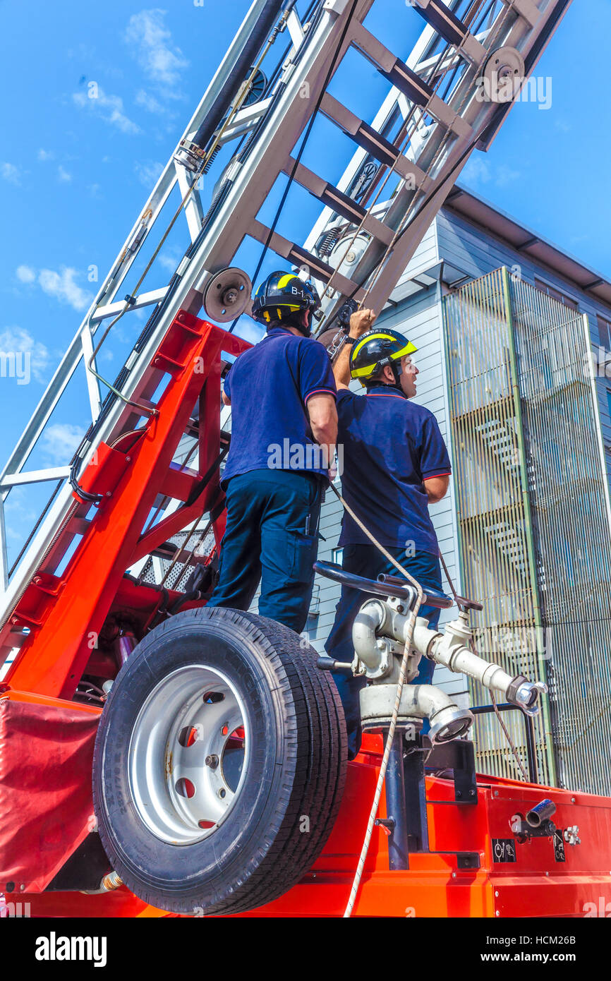 Firemen Manoeuvre in the fire station of Santa Cruz de Tenerife city ...