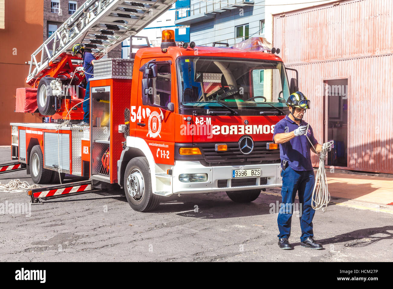 Firemen Manoeuvre in the fire station of Santa Cruz de Tenerife city ...