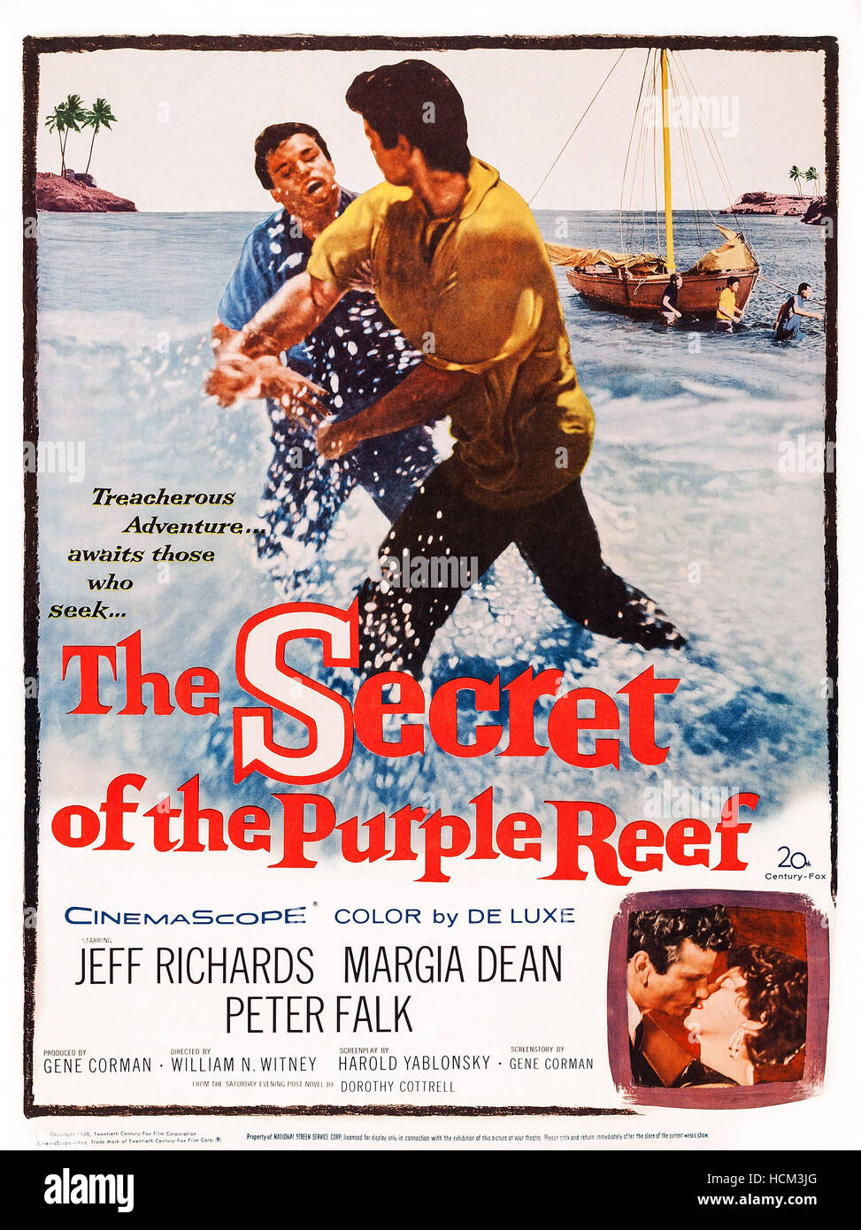 THE SECRET OF THE PURPLE REEF, US poster art, bottom inset l-r: Jeff Richards, Margia Dean, 1960 ...