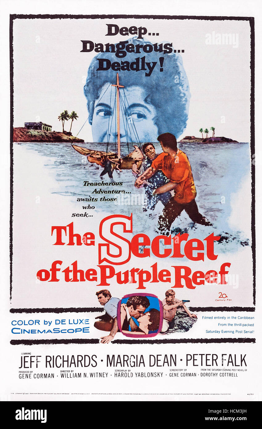 THE SECRET OF THE PURPLE REEF, US poster art, back: Margia Dean; bottom left: Jeff Richards ...
