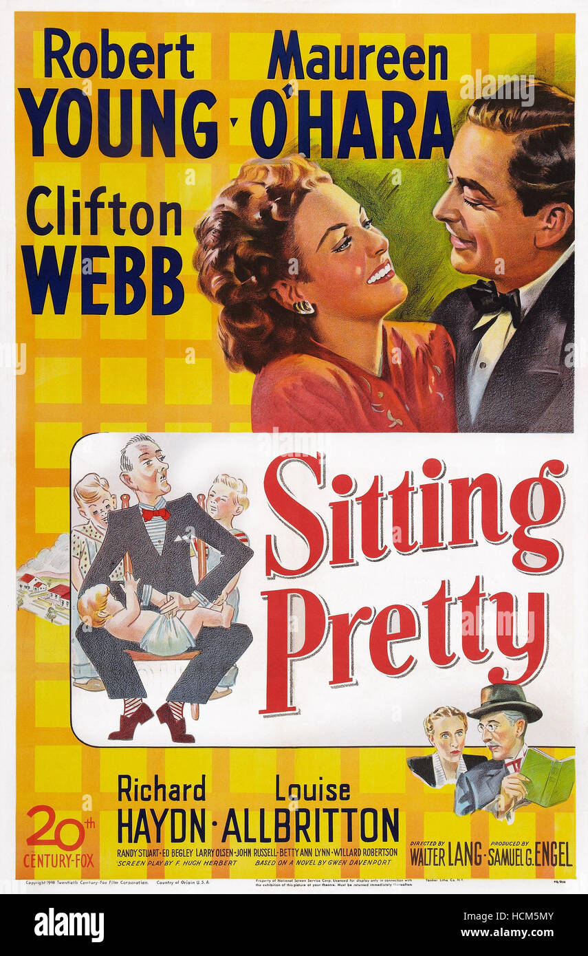 SITTING PRETTY, US poster art, from left: Maureen O'Hara, Robert Young ...