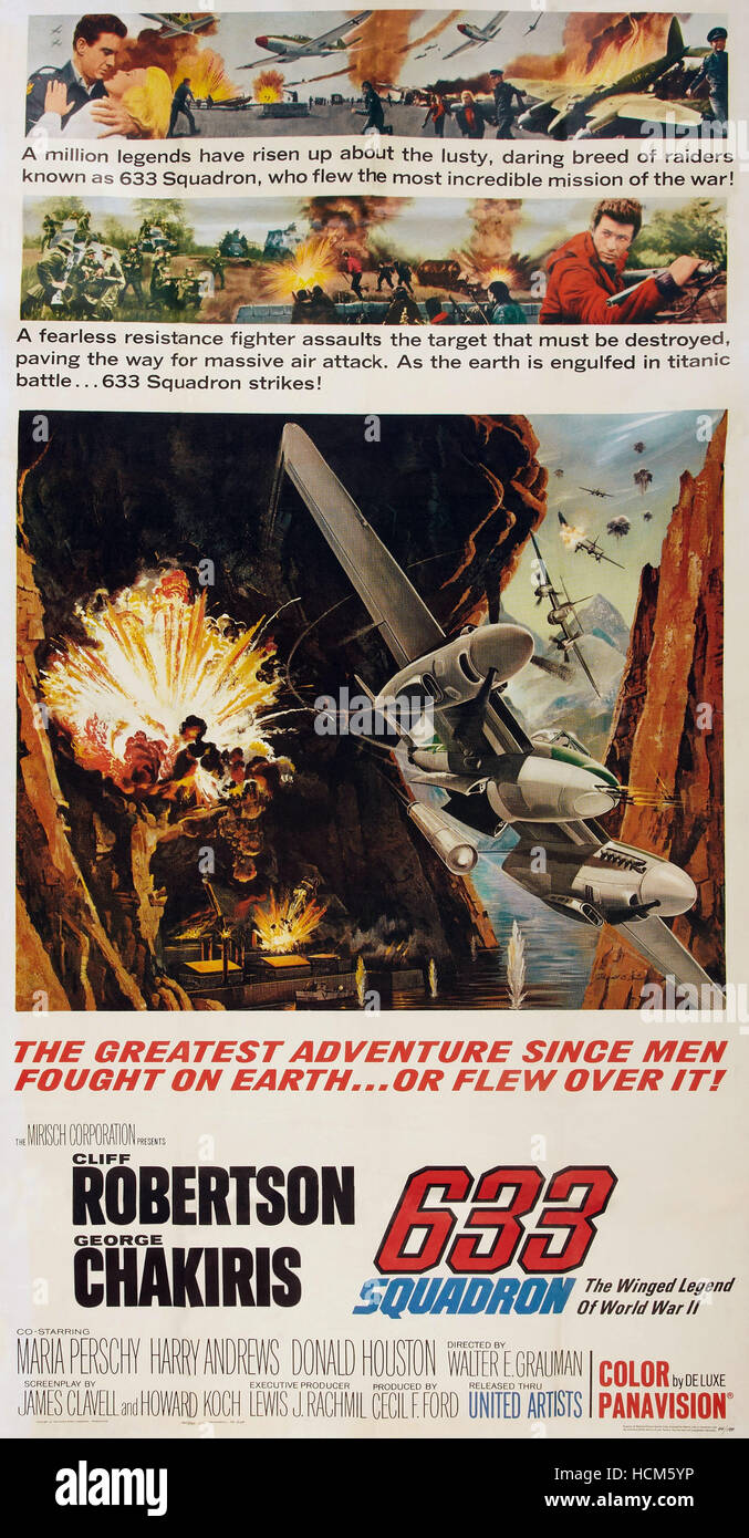 633 SQUADRON, US poster art, top left: Cliff Robertson; top right ...