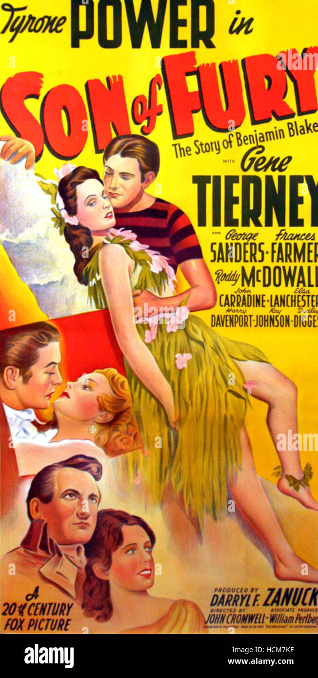 SON OF FURY, top l-r: Gene Tierney, Tyrone Power on poster art, 1942 ...