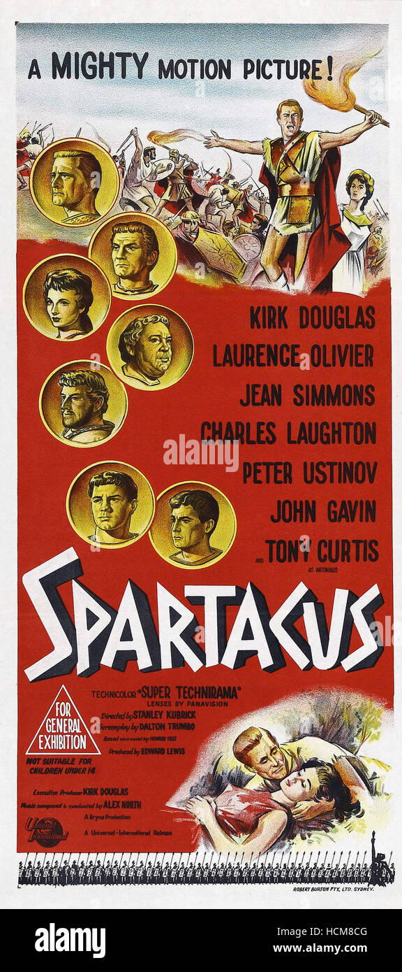 SPARTACUS, Australian poster art, top and bottom from left: Kirk ...