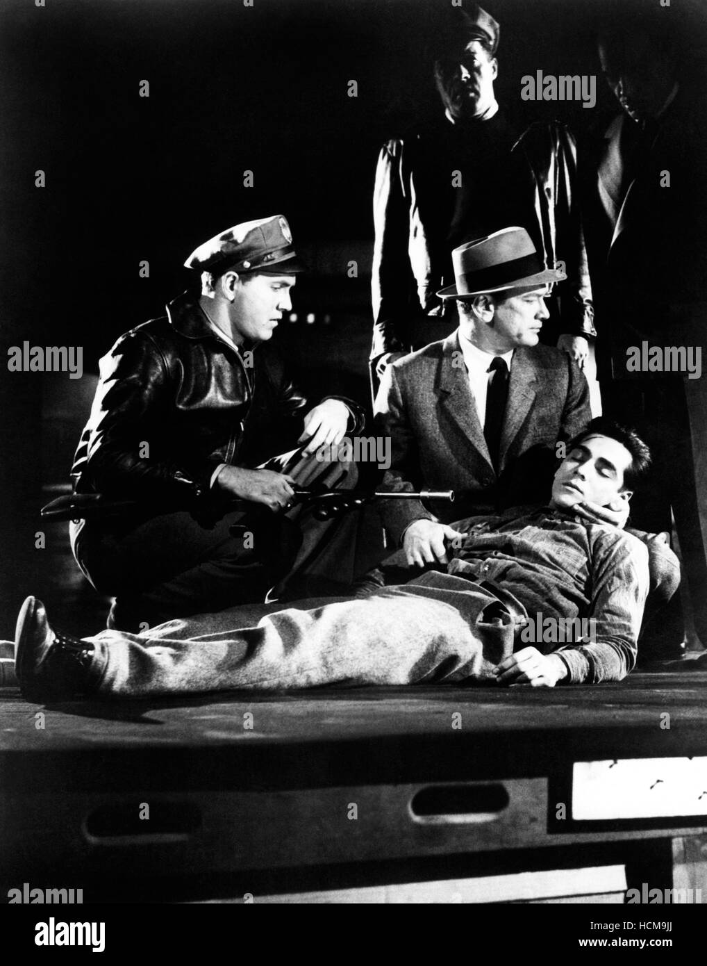 THE STEEL JUNGLE, Perry Lopez (lying down), Kenneth Tobey (in suit ...