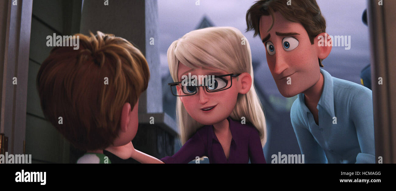 STORKS, from left: Nate Gardner (voice: Anton Starkman), Sarah Gardner ...