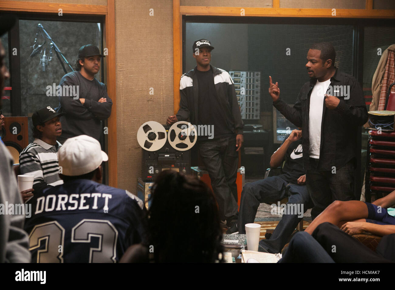 STRAIGHT OUTTA COMPTON, Jason Mitchell, as Eazy-E (sitting, left), O ...