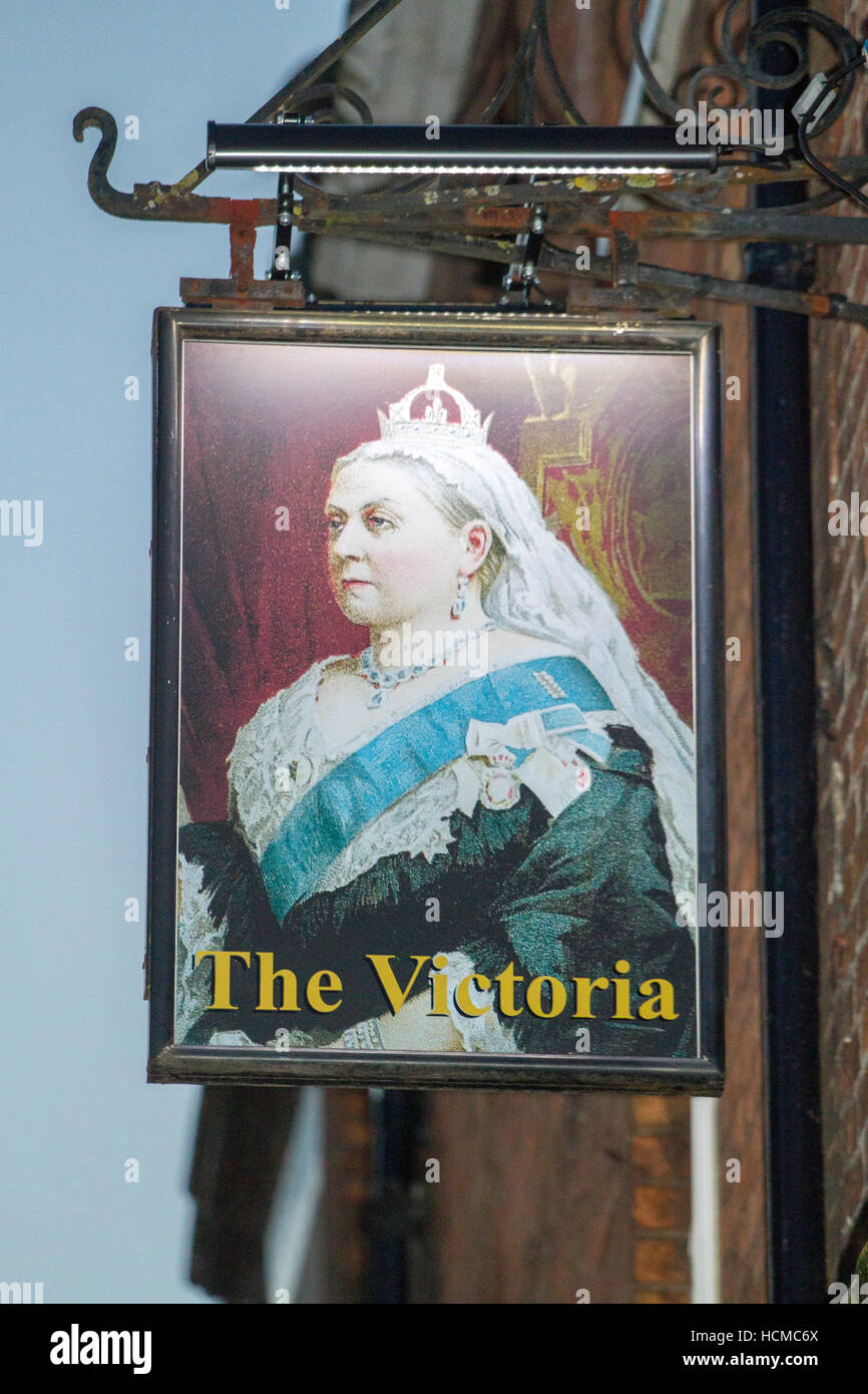 The Victoria, pub sign in the retail sector of the City of Chester ...