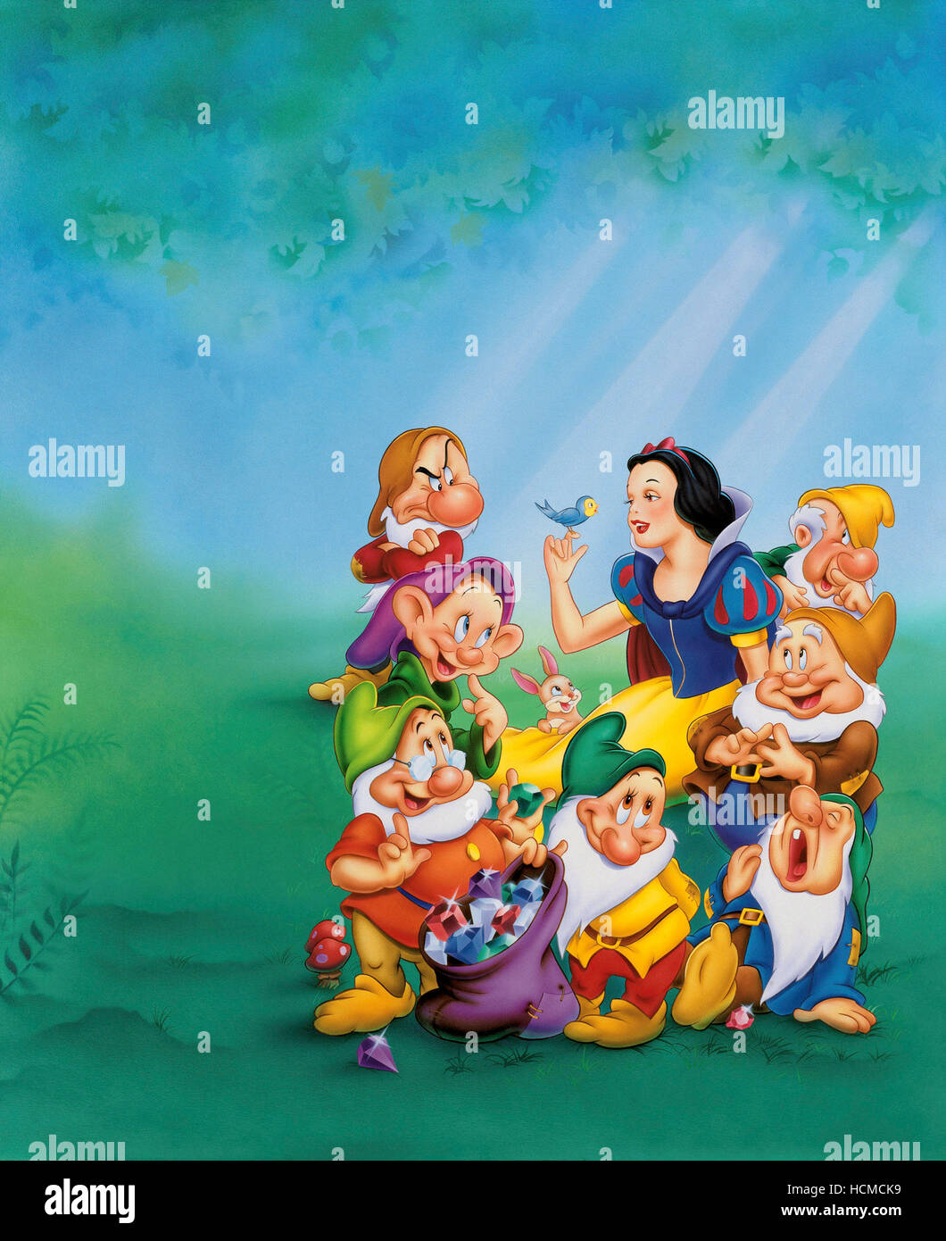 SNOW WHITE AND THE SEVEN DWARFS, back Grumpy, Sneezy, center Dopey ...