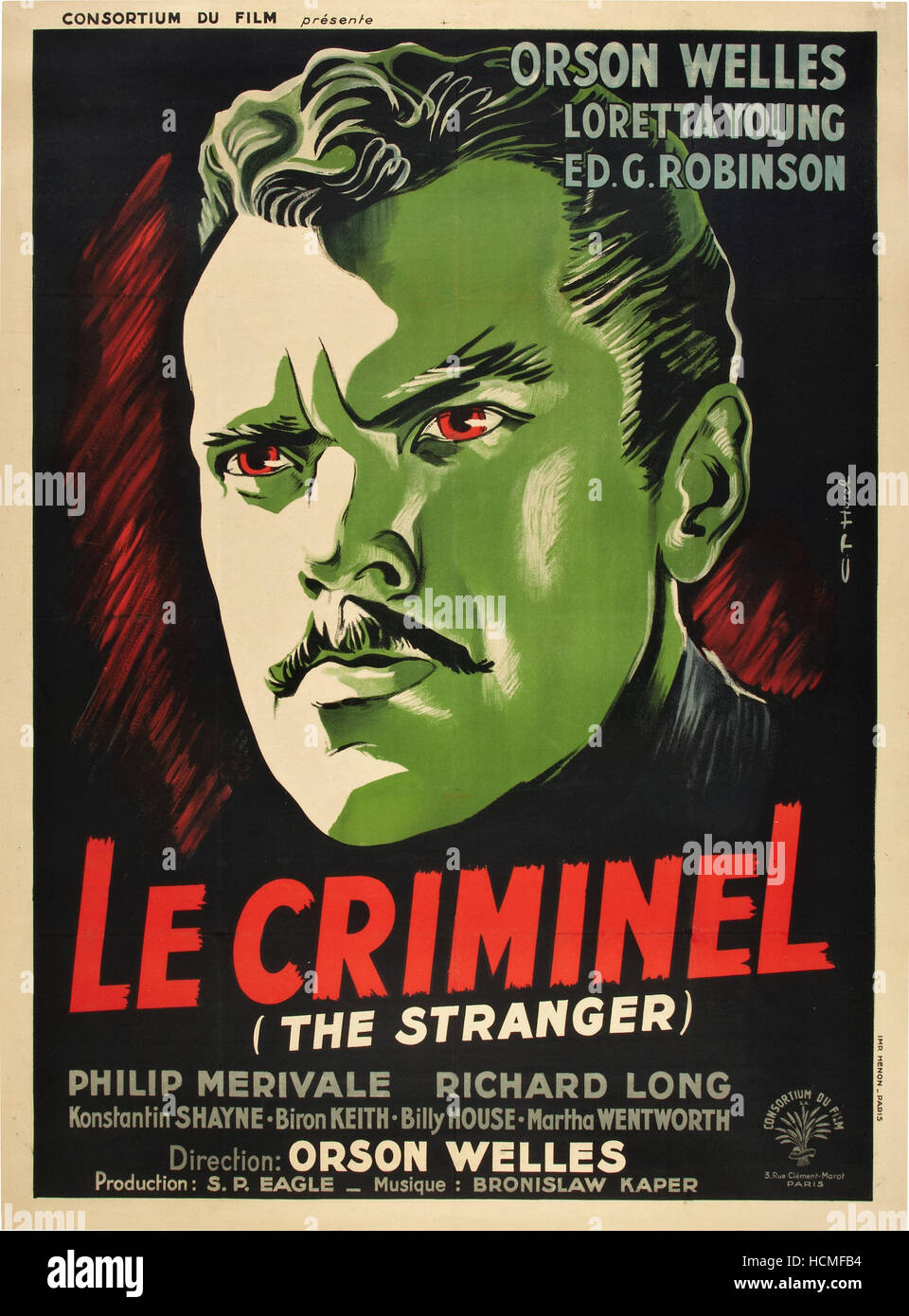 THE STRANGER, (aka LE CRIMINEL), Orson Welles on French poster art ...