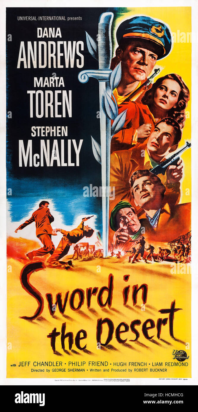 SWORD IN THE DESERT, US poster art, from top: Dana Andrews, Marta Toren ...