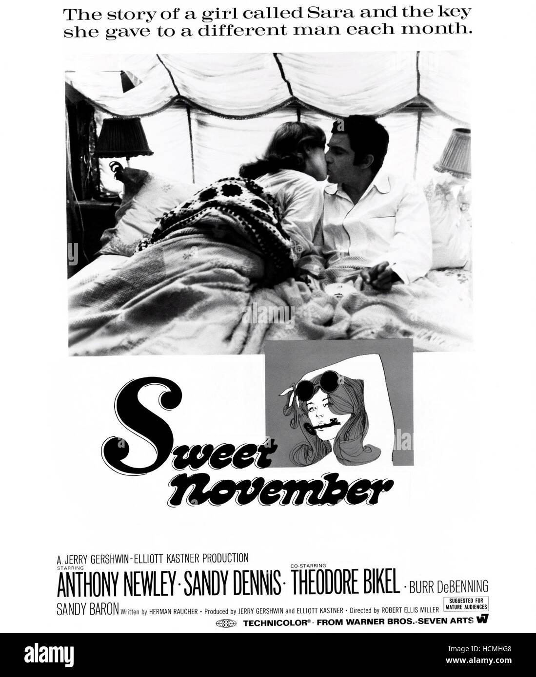 SWEET NOVEMBER, from left: Sandy Dennis, Anthony Newley, 1968 Stock ...