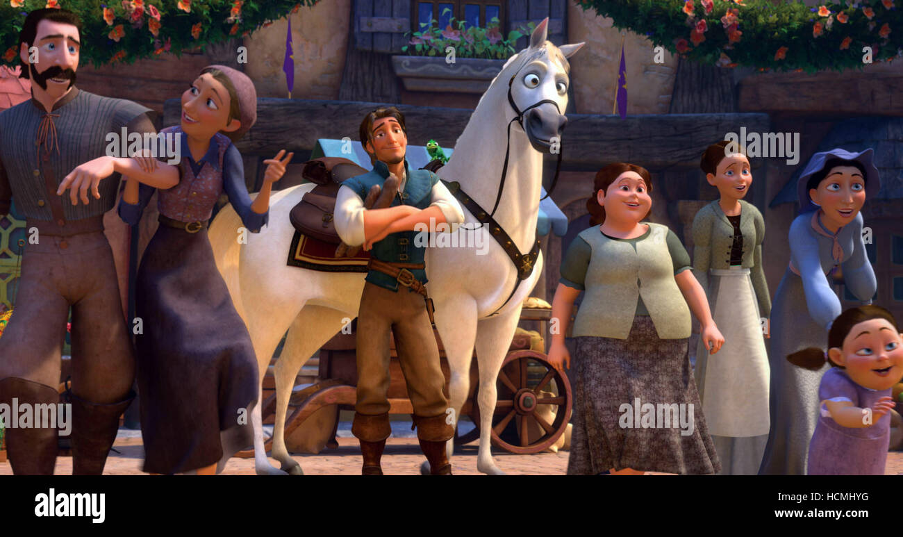 TANGLED, center l-r: Flynn Rider (voice: Zachary Levi), Pascal, Maximus ...
