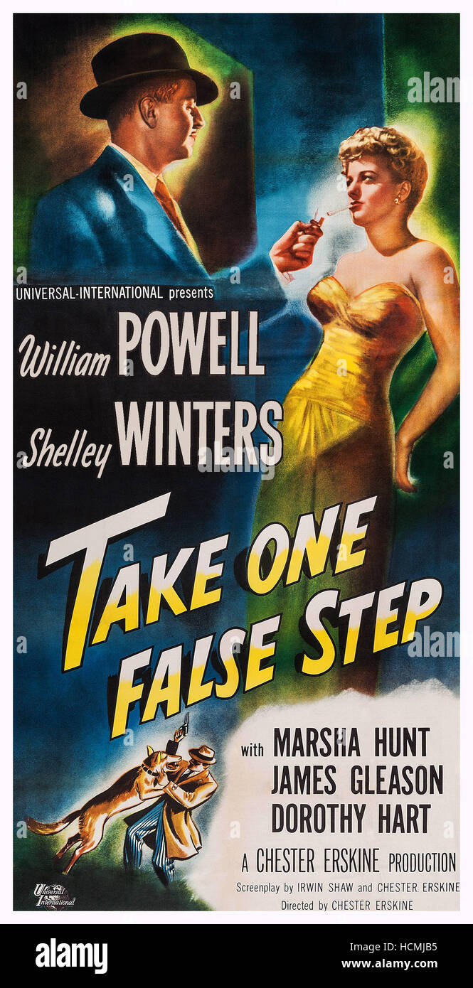 TAKE ONE FALSE STEP, US poster art, from left: William Powell, Shelley Winters, 1949 Stock Photo ...