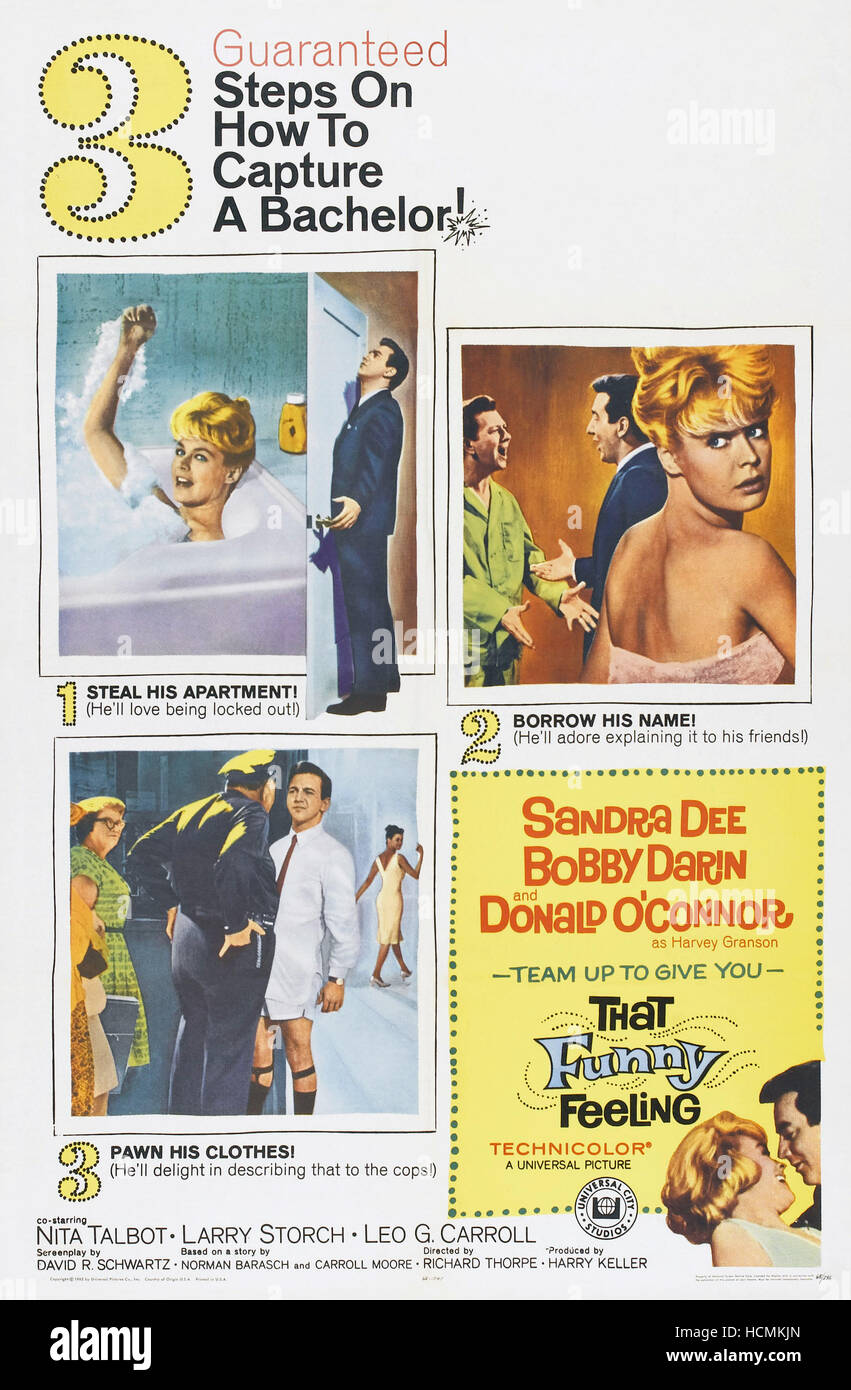 THAT FUNNY FEELING, US poster art, top left: Sandra Dee, Bobby Darin; top right: Donald O'Connor ...