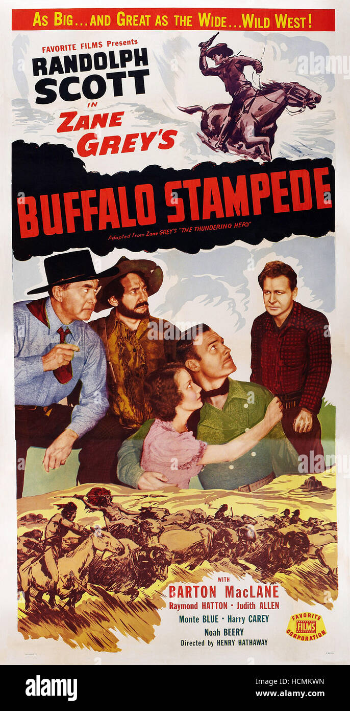 THE THUNDERING HERD, (aka BUFFALO STAMPEDE, reissue title), US poster ...
