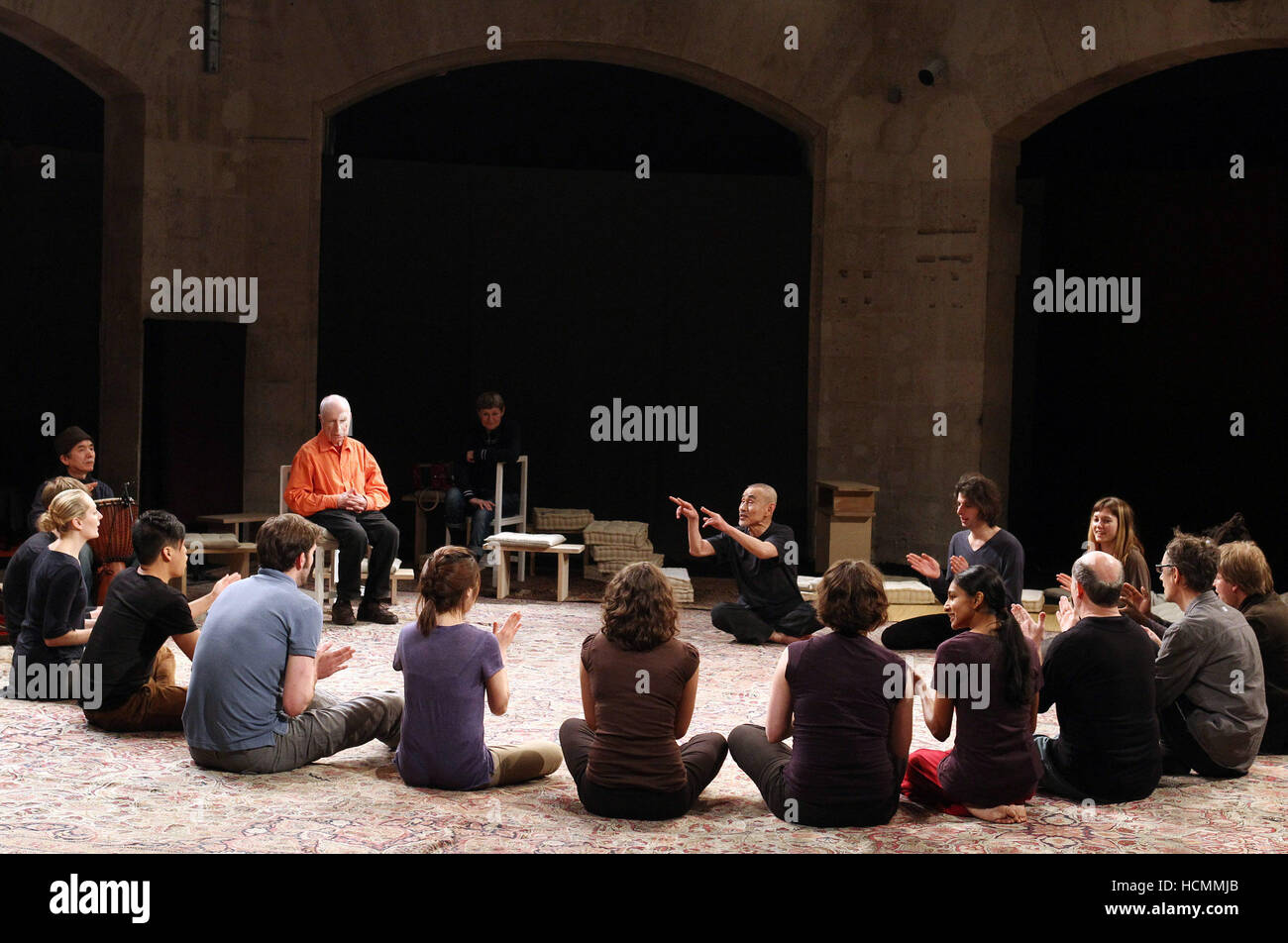 THE TIGHTROPE, Peter Brook (orange shirt), Yoshi Oida (gesturing), 2012 ...
