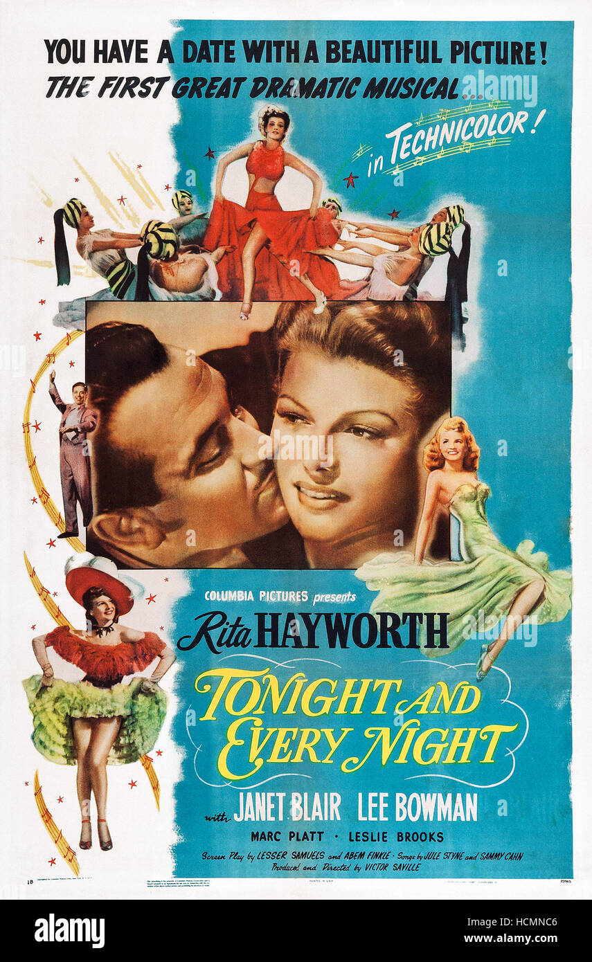 TONIGHT AND EVERY NIGHT, US poster, kiss from left: Lee Bowlan, Rita ...