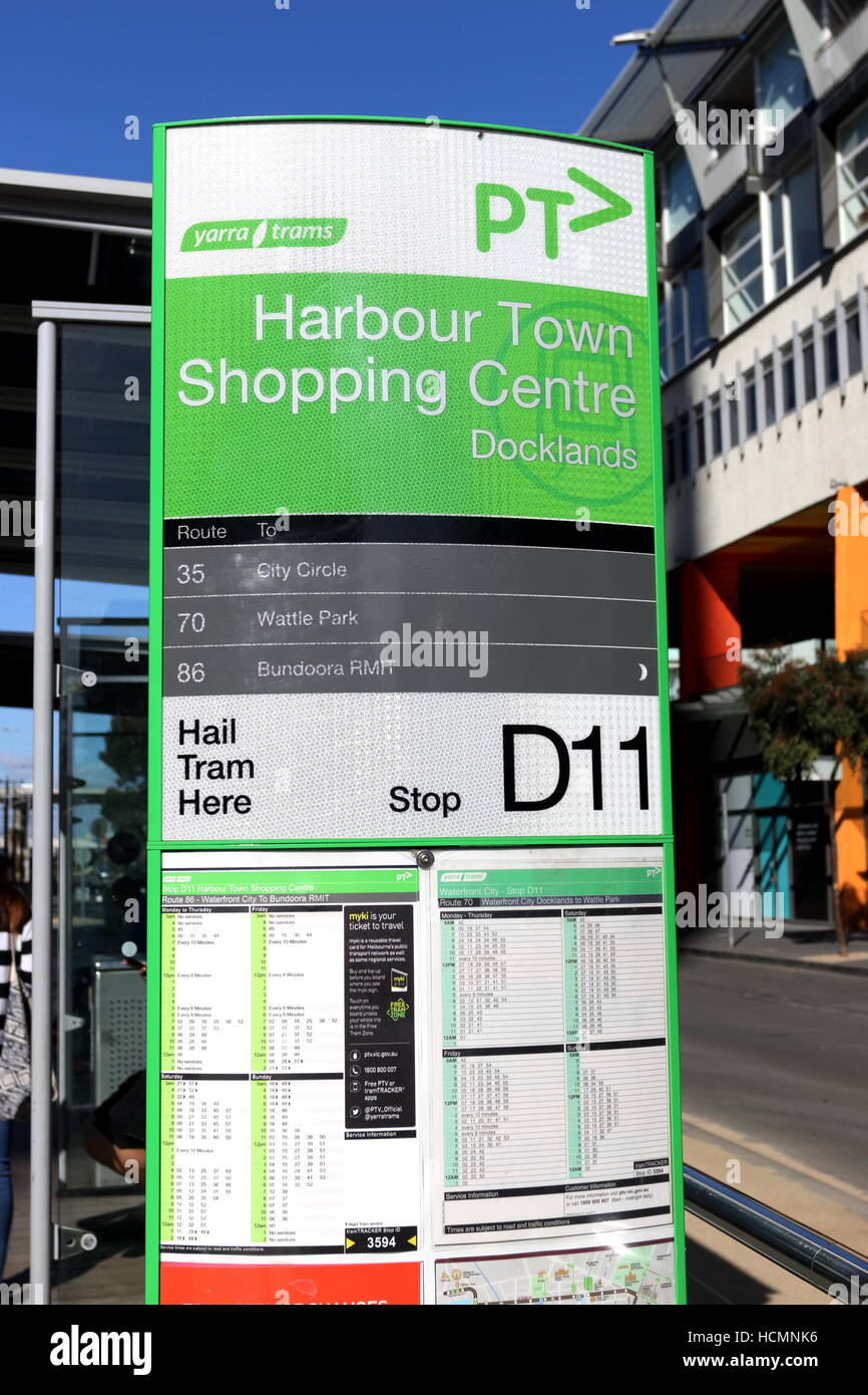 Harbor Town, Docklands tram stop sign Stock Photo - Alamy