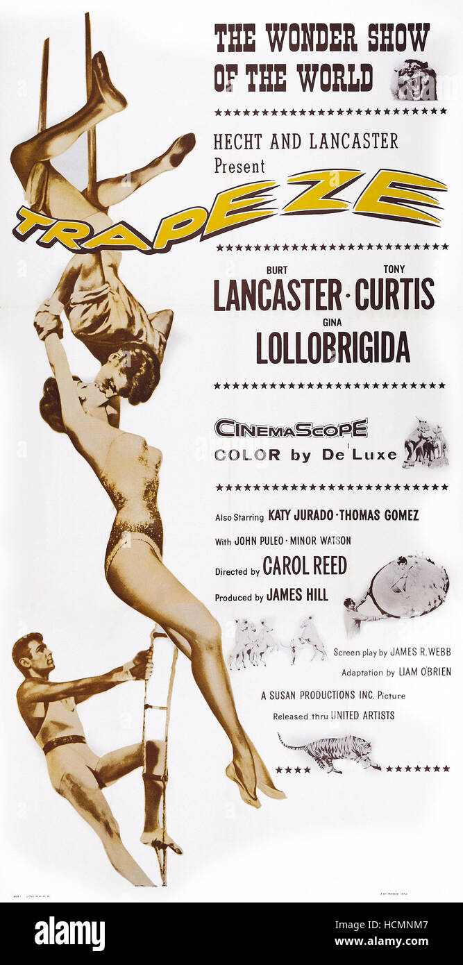 TRAPEZE, US poster art, from top: Burt Lancaster, Gina Lollobrigida, Tony Curtis, 1956 Stock ...