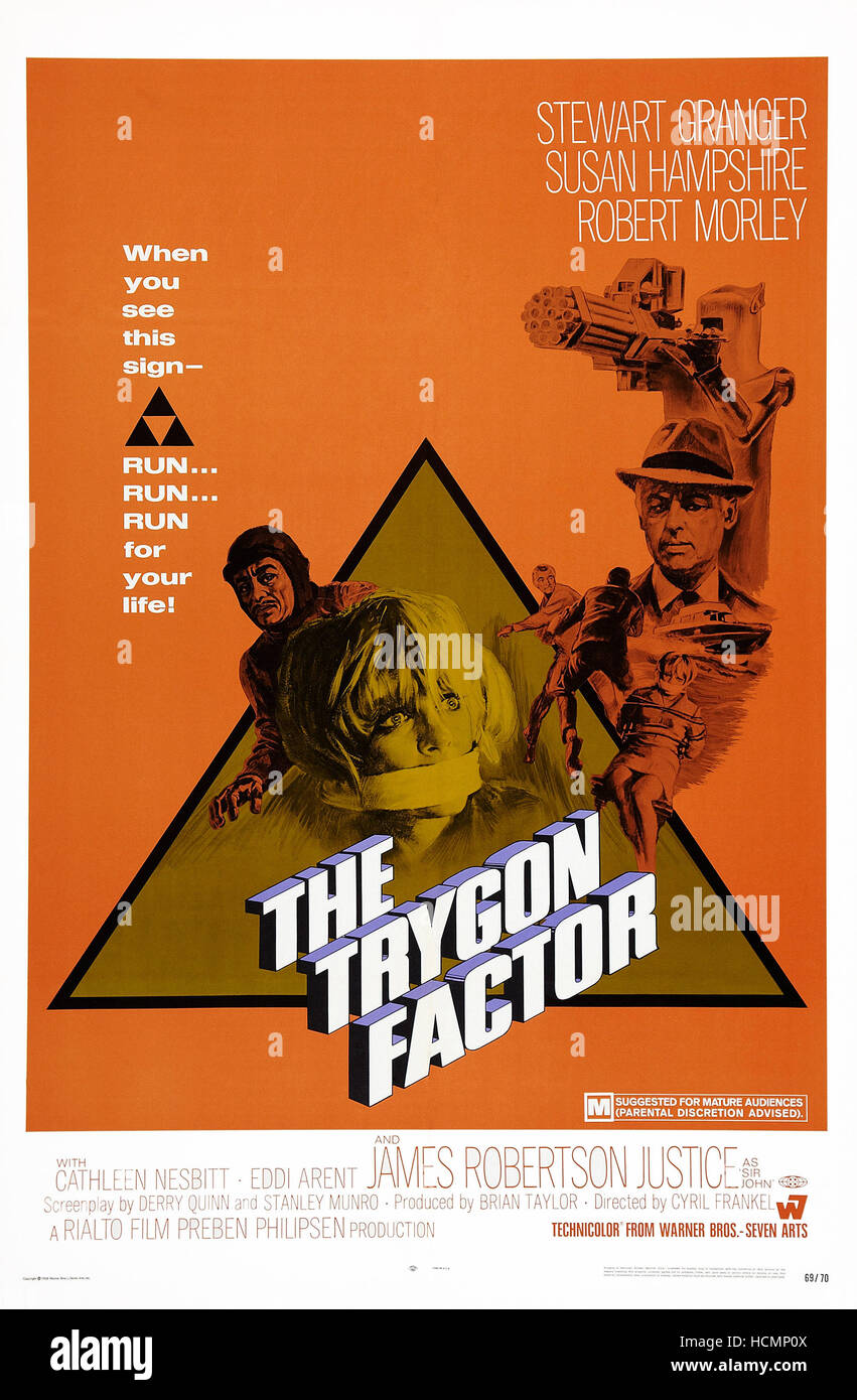 THE TRYGON FACTOR, poster art, center: Sophie Hardy, right: Stewart Granger, 1966 Stock Photo ...