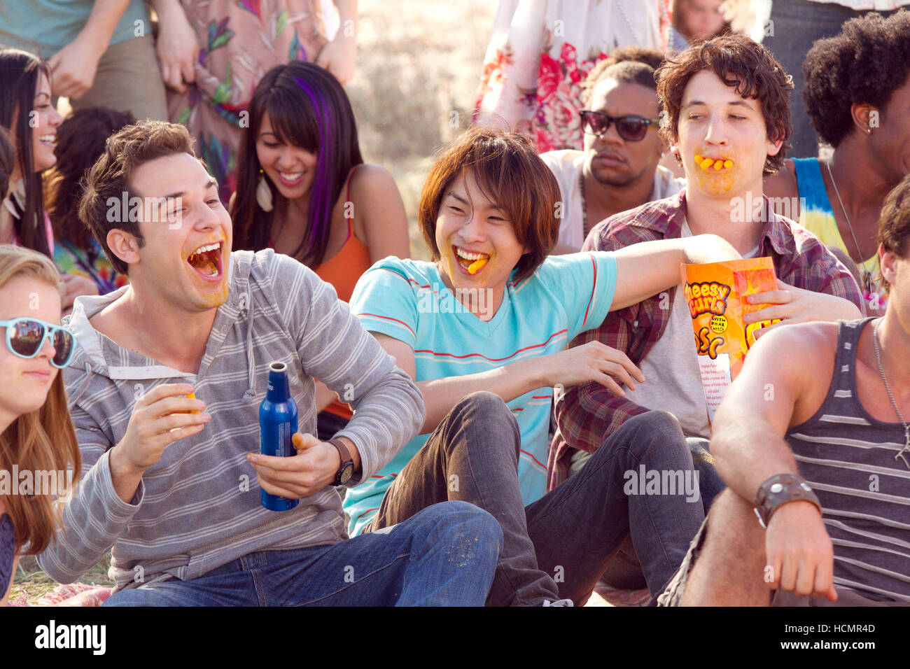 21 AND OVER, center from left: Skylar Astin, Justin Chon, Miles Teller ...