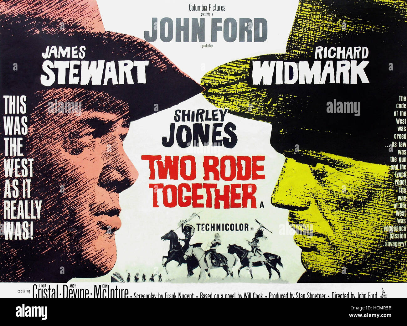 TWO RODE TOGETHER, l-r: James Stewart, Richard Widmark on poster art ...