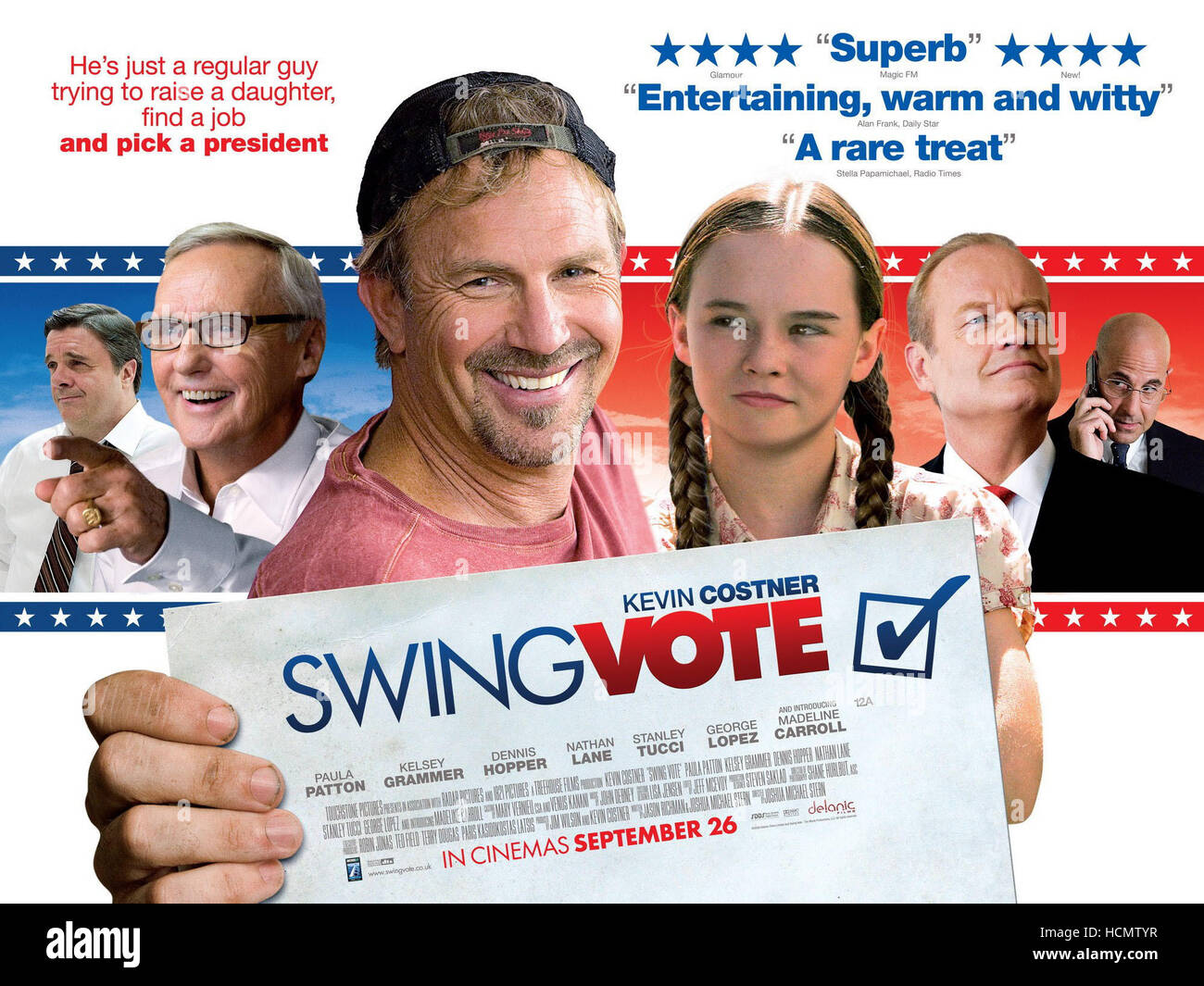 SWING VOTE, from left: Nathan Lane, Dennis Hopper, Kevin Costner ...