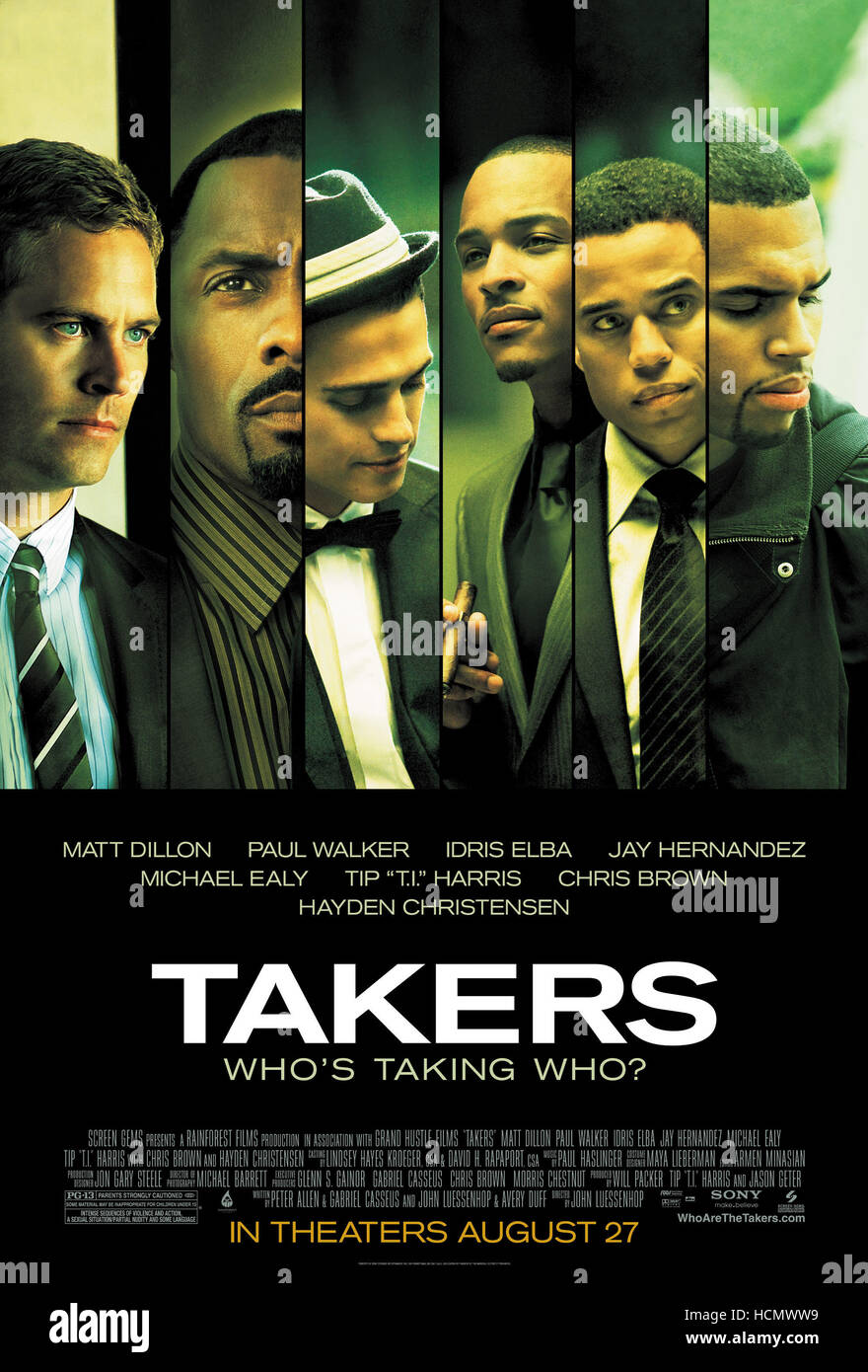 TAKERS, from left: Paul Walker, Idris Elba, Hayden Christensen, T.I ...